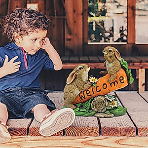 Design Toscano HF317387 Bunny Bunch Rabbits Outdoor Garden Statue Welcome Sign, 10 Inch, Full Color