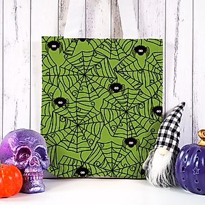 Whaline 12Pcs Halloween Cotton Fabric Bundles 18 x 22 Inch Spider Web Pumpkin Monster Fat Quarters Green Purple Black Orange Quilting Patchwork Squares Sewing Fabrics for DIY Craft Party Decor