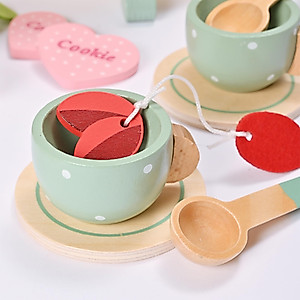 MONT PLEASANT 27pcs Wooden Tea Set for Little Girls, Toddler Tea Set Wooden Toys Play Kitchen Accessories with Cupcake Stand, Kids Tea Party Set Pretend Play Food Birthday Gift Playset
