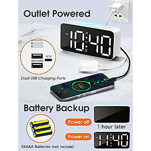 Cadmos Super Loud Alarm Clock for Heavy Sleepers Adults,Digital Clock with 7 Color NightLight,Adjustable Volume,USB Charger,Small Clocks for Bedrooms,Ok to Wake Up for Kids,Teens (White+RGB)