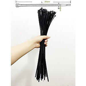 NewNewStar 14.6" 100Pack Heavy Duty Nylon Cable Zip Ties, 50 lb Test, 4.8mm Wide and 370mm Long (Black)