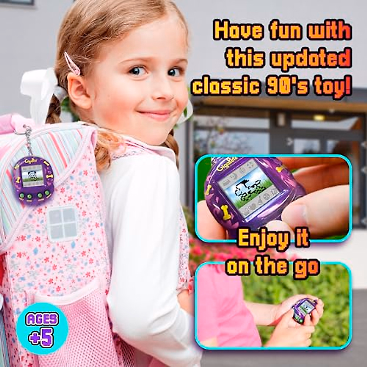 Giga Pet Virtual Pet for Kids Ages 5 and Up, 90s Throwback, 2-in-1 T-Rex Dinosaur | Upgraded Collector’s Edition | Kids Learn to Take Care of a Pet