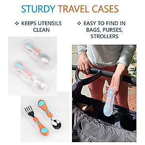 Toddler Utensils - Kids Silverware Set with Travel Case x 3 - Stainless Steel Forks Spoons for 1 2 3 4 Year Old. Metal Lunch Cutlery for Children Girls, Round Handle for Lunch-Box, 6 Pieces Pink Blue