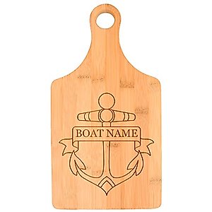 Customized Boating Gift Nautical Boat Name Anchor Personalized Paddle Shaped Bamboo Cutting Board