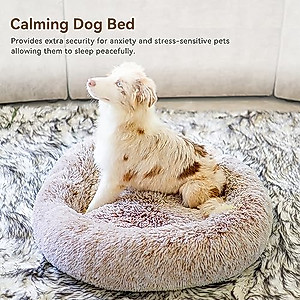 YAEM Dog Bed - 20" Dog Beds for Small Dogs, Washable Small Dog Bed, Anti-Anxiety Round Fluffy Plush Faux Fur Calming Dog Bed, Anti-Slip Anti-Slip Donut Dog Bed | Cat Bed - Coffee