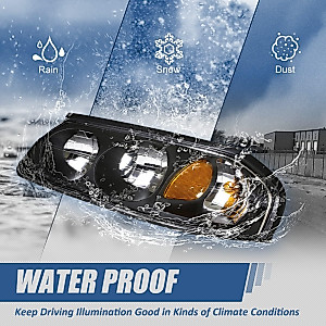 Auto Dynasty Pair of Black Housing Amber Corner Headlight Assembly Lamps Compatible with Chevy Impala 8th Gen 00-05