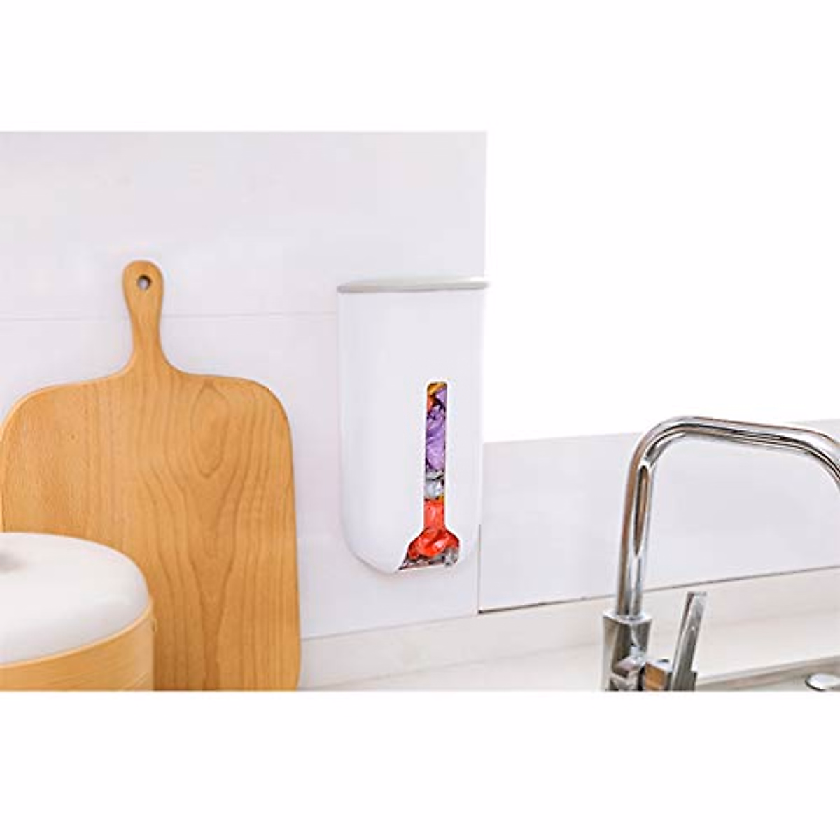 Cabilock White Grocery Bag Dispenser Wall Mounted Folding Bag Saver Organizer Plastic Trash Bag Holder Hanging Storage Bag Recycling Containers Storage for Kitchen