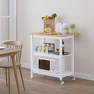 Spirich Home Kitchen Island Cart on Wheels, 3-Tier Rolling Utility Cart with Storage, Small Kitchen Island with Drop Leaf and Towel Rack for Dining Room, White