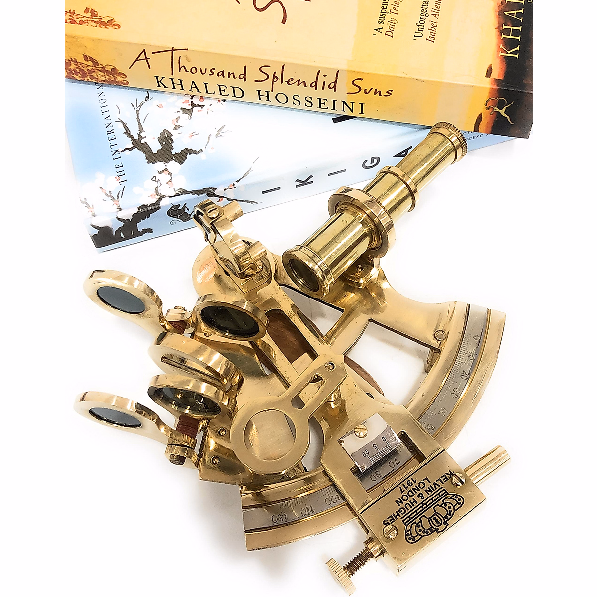 Maritime Kelvin & Hughes London Antique Brass Nautical Ship Sextant (with Triangular Wooden Box)