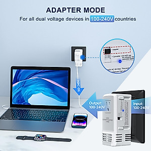 Universal Travel Adapter and Converter Combo Power Voltage Converter Step Down Voltage 220V to 110V for Europe/UK/AU Over 150 Countries White