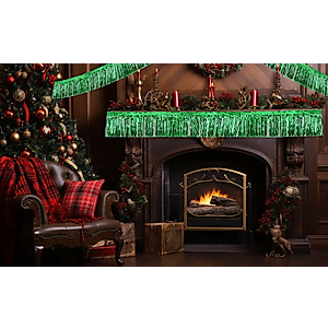 4 Pack 40 Feet Metallic Foil Fringe Garland Tinsel Streamers for Parade Floats Christmas Party Birthday Parties Mardi Gras Valentine’s Day Weddings Graduation New Year's Eve Holiday Decorations Green