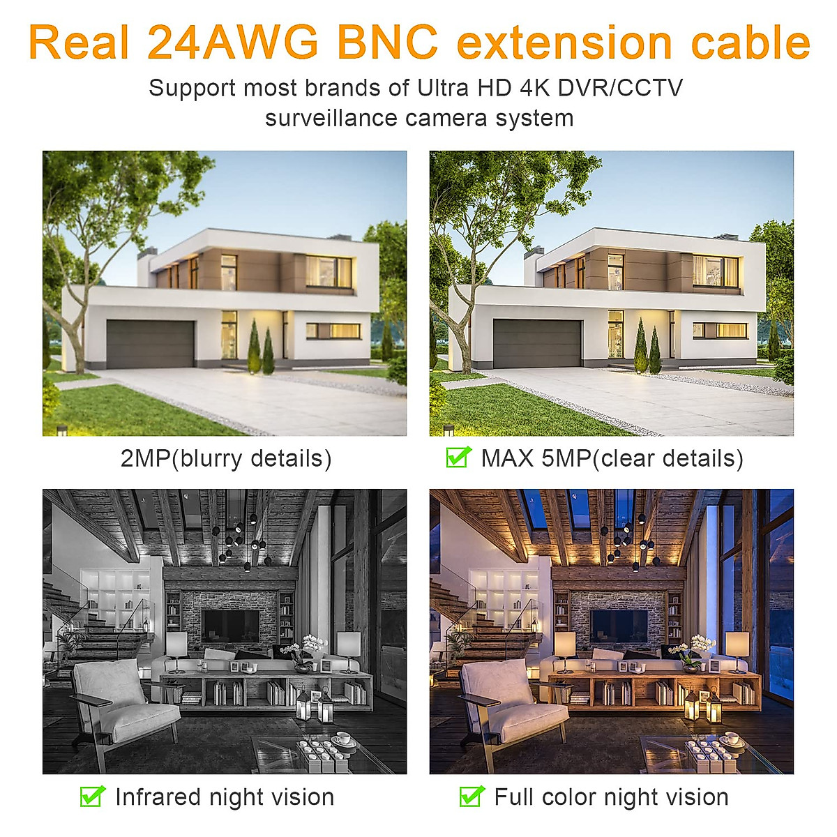 WILDHD 200ft Bnc Cable All-in-One Siamese Video and Power Security Camera Cable, Extension Wire Cord with 2 Female Connectors for All Max 5MP HD CCTV DVR Surveillance System (200ft Cable, Black)