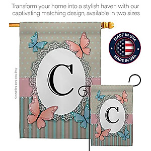 Breeze Decor C Initial Garden Flag Set Wall Hanger Monogram Friends Bugs & Frogs Butterfly Ladybugs Dragonfly Bee Springtime Insect Natural Wildlife House Yard Gift Double-Sided, Made in USA