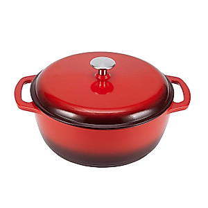 Amazon Basics Enameled Cast Iron Round Dutch Oven with Lid and Dual Handles , Heavy-Duty & Large, 7.3-Quart, Red