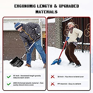 Large Portable Snow Shovel for Driveway: Lightweight Snowmobile Shovel with Aluminum Handle Wide Snow Removal, Black