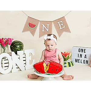 Melon First Birthday Decoration - Watermelon Burlap Highchair Banner - Summer Baby's First Birthday Sign (watermelon+NE)