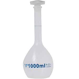 1000ml Volumetric Flask with Plug Cap, Polypropylene, Graduated, Marking Spot, Karter Scientific 229Z4 (Single)
