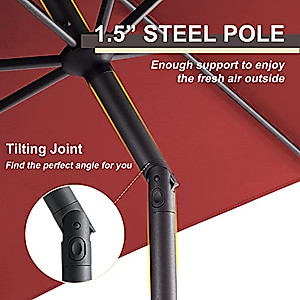 Gardesol 7.5 FT Patio Umbrella, Outdoor Market Umbrella with Push Button Tilt/Crank, 6 Sturdy Ribs, Fade Resistant, UV Protection, Solution-Dyed Fabric, Outdoor Table Umbrella for Decks, Backyard, Pool, Red