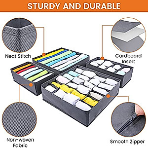 BURVAGY 16 Pack Underwear Drawer Organizers for Clothing, Socks, Underwear (Gray)