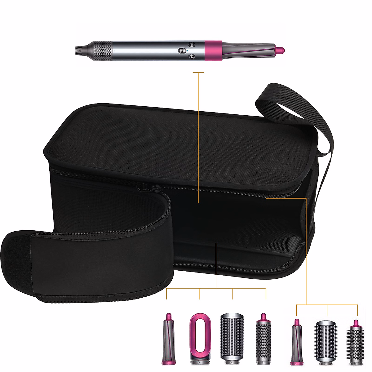 Beautyflier Travel Case Compatible with Dyson Airwrap Styler, Hair Dryer Brush Holder Portable Storage Bag Travel Organizer for Airwrap Styler and Attachments, Black Carrying Case for Shark Flexstyle