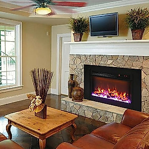 Y Decor 33 in. Realistic Flame Electric Fireplace Insert in Black with Remote Control