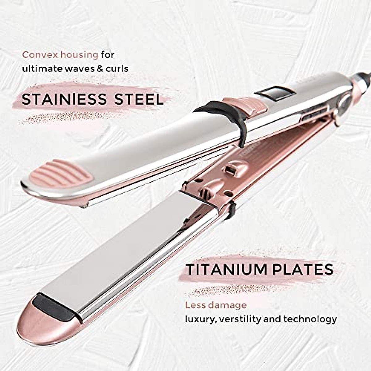Rozamor Professional Flat Iron Hair Straightener, Titanium Hair Straightening, Double Side Fast Heating Hair Tools, Pink 2 in 1 Hair Straightener Curler for All Hairstyles, Gift for Girls Women