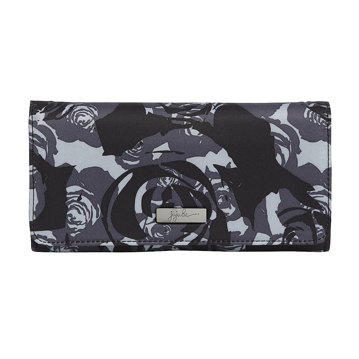 JuJuBe Be Rich Tri-Fold Wallet with Snap Enclosure, Onyx Collection - Black Petals