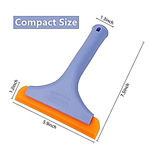 Lunbengo Small Shower Squeegee for Glass Doors, Bathroom Mirror, Tiles, Long Handle Squeegee with Soft Silicone Blade for Windshield, Car Tinting Glass Film Installation, 7.5 x 5.9IN, Purple