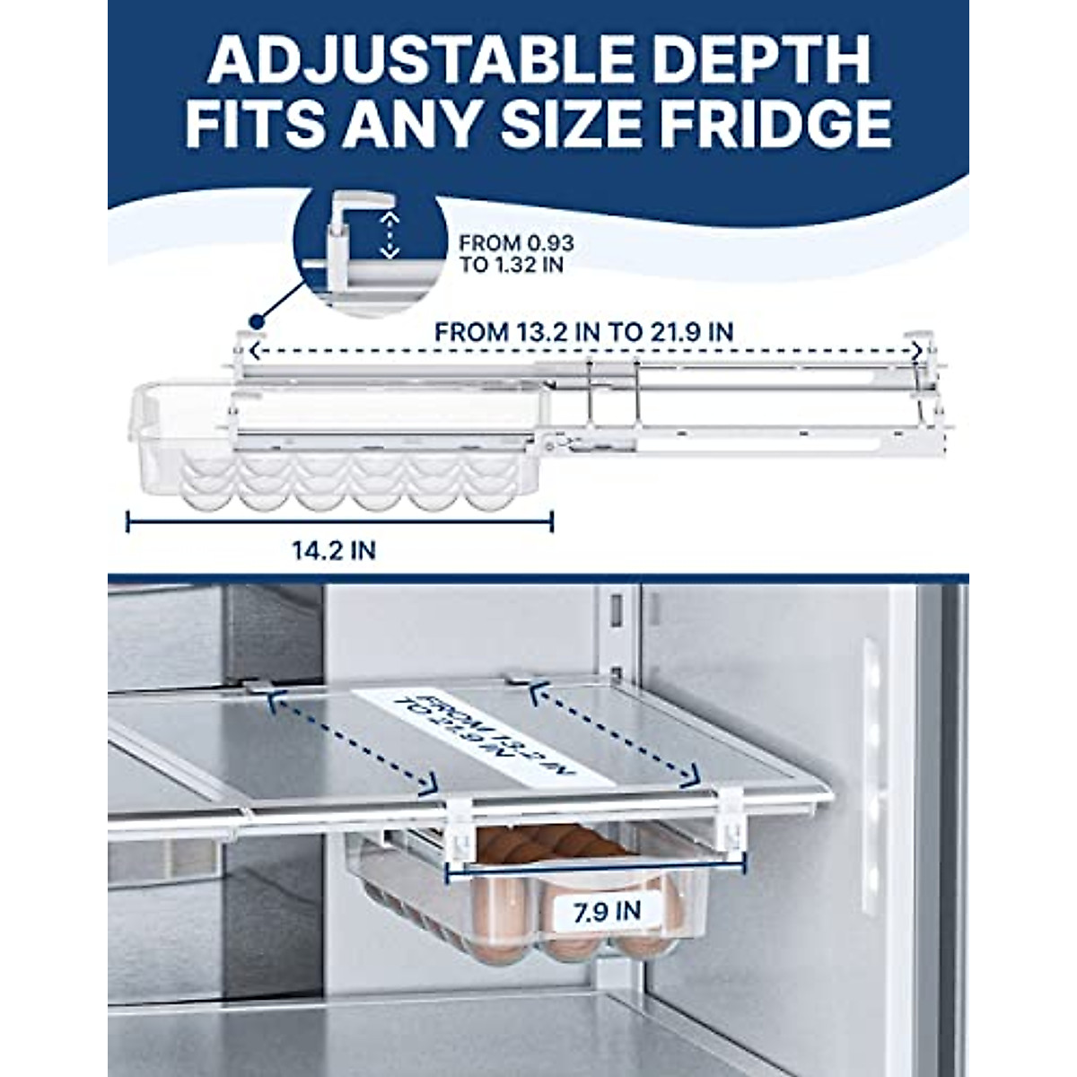 Skywin Refrigerator Egg Drawer - Snap-on Egg Holder for Refrigerator Organizes and Protects Eggs - Adjustable and Space Saving Egg Storage Container For Refrigerator