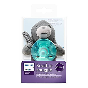 Philips AVENT Soothie Snuggle Pacifier Holder with Detachable Pacifier, 0m+, Seal, SCF347/04- 1 Count (Pack of 1)