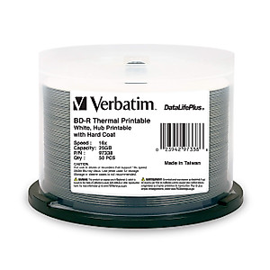 Verbatim BD-R 25GB 16X DataLifePlus White Thermal Printable, Hub Printable - 50pk Spindle - 97338