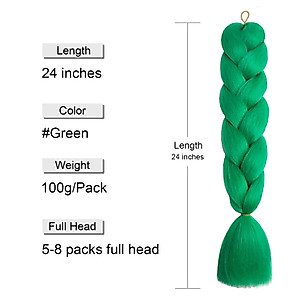 SuCoo Braiding Hair Extensions High Temperature Synthetic Fiber Jumbo Braiding Hair Extensions Crochet Twist Braids with Small Free Gifts 24inch 3pcs/lot(Dark Green)
