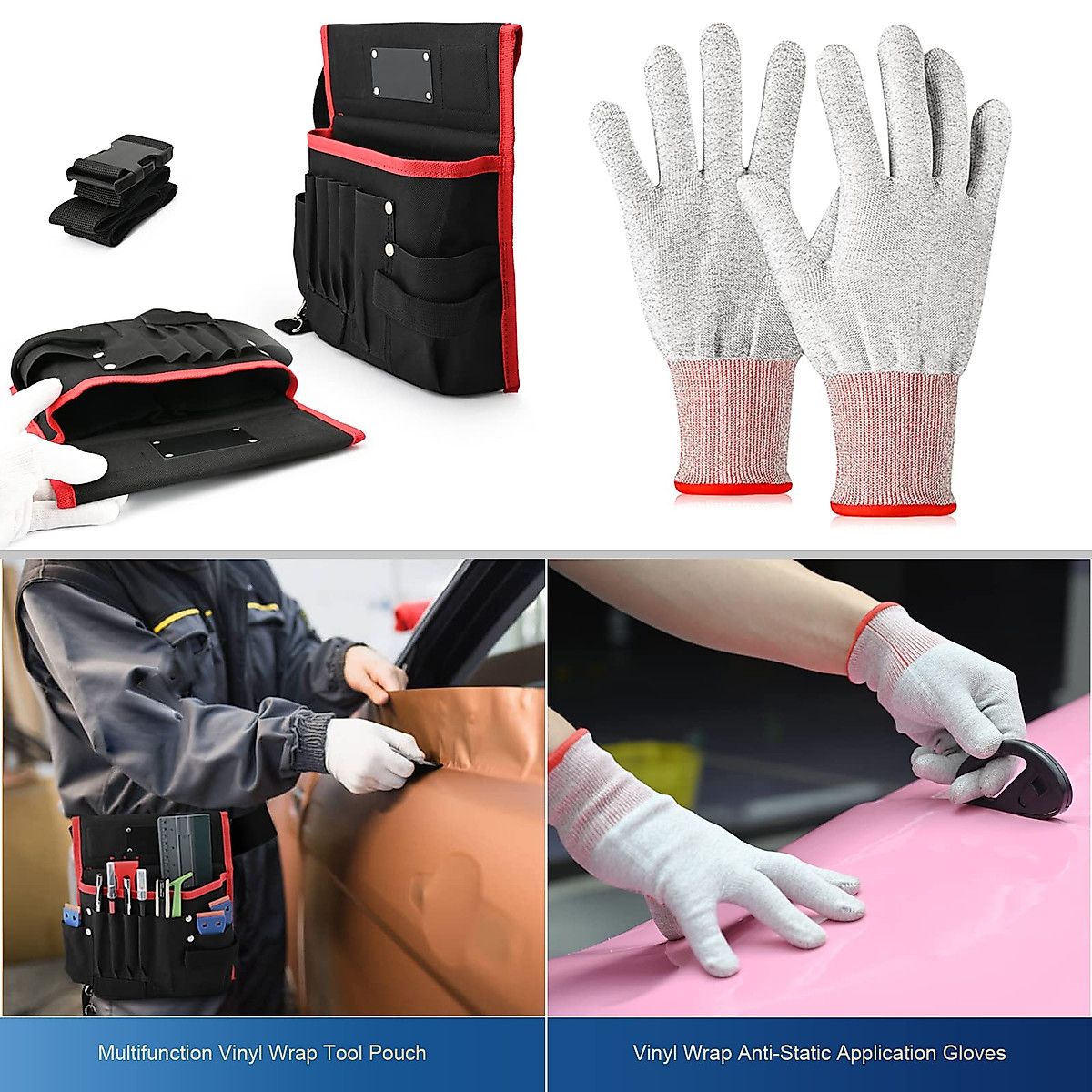 EHDIS Pro Vinyl Wraps Applicator Tool Window Tint Kit for Car Wrapping with Tool Pouch, Tinting Squeegee, Working Gloves,Wrap Stick,Plastic Scraper, Magnet Holder,Film Cutter