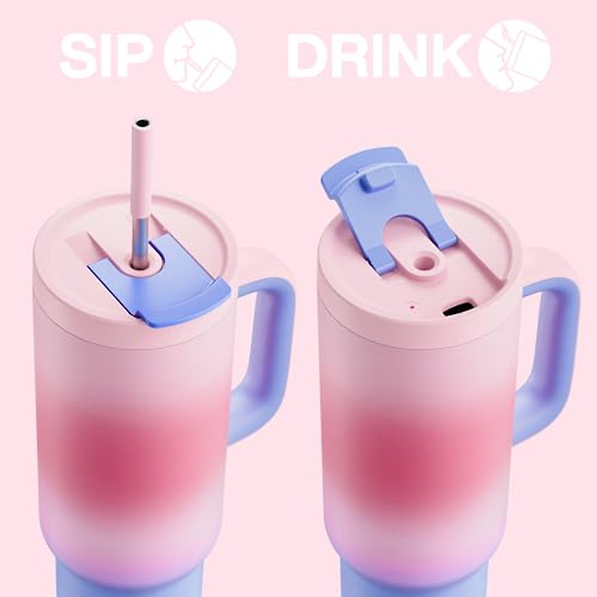 ENCOOL 40 oz Tumbler with Handle and Straw, 100% Leakproof Insulated Tumbler with Lid and Straw, Stainless Steel Travel Mug, Keeps Cold for 34 Hours, Car Cup Holder Friendly (Evening Glow)