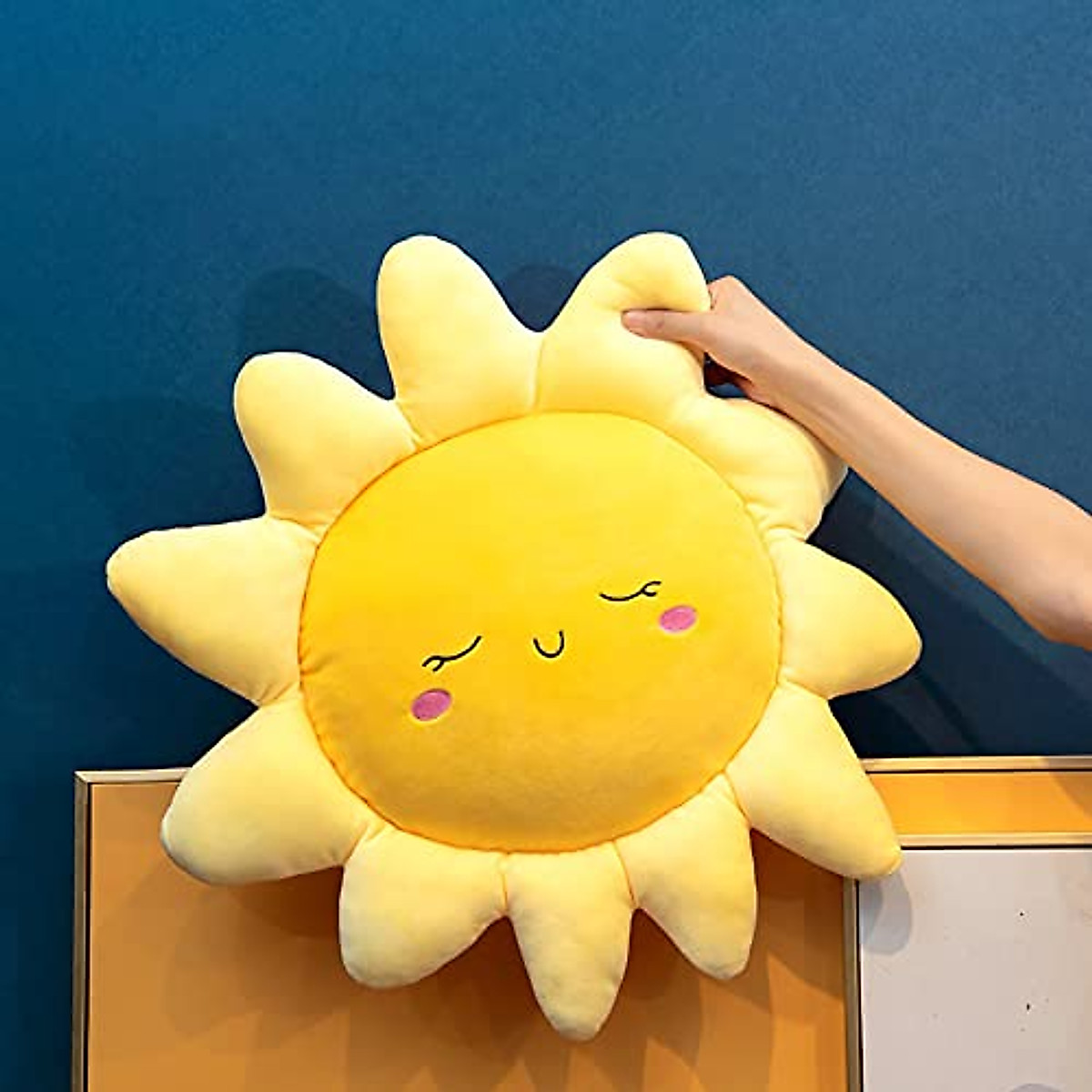 unlockgift Cuddly Plush Sun Pillow, Cloud Decorative Pillow for Bedroom, Playroom, Nursery, Cute Photo Props Pillow-01 Sun,17.5"