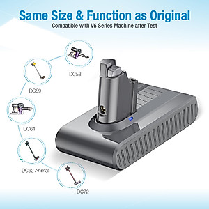 Powerextra 21.6V 4.0Ah V6 Battery Compatible with V6 DC58 DC59 DC61 DC62 DC72 DC74 Absolute Animal Motorhead Slim SV03 SV04 SV05 SV06 SV07 SV09