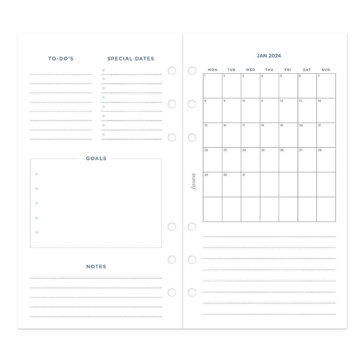 Filofax Calendar Diary Refill, Personal/Compact Size, Week-to-View, Garden Minimal Diary Pack, Multilingual: Five Languages, 2024 (C68492-24)