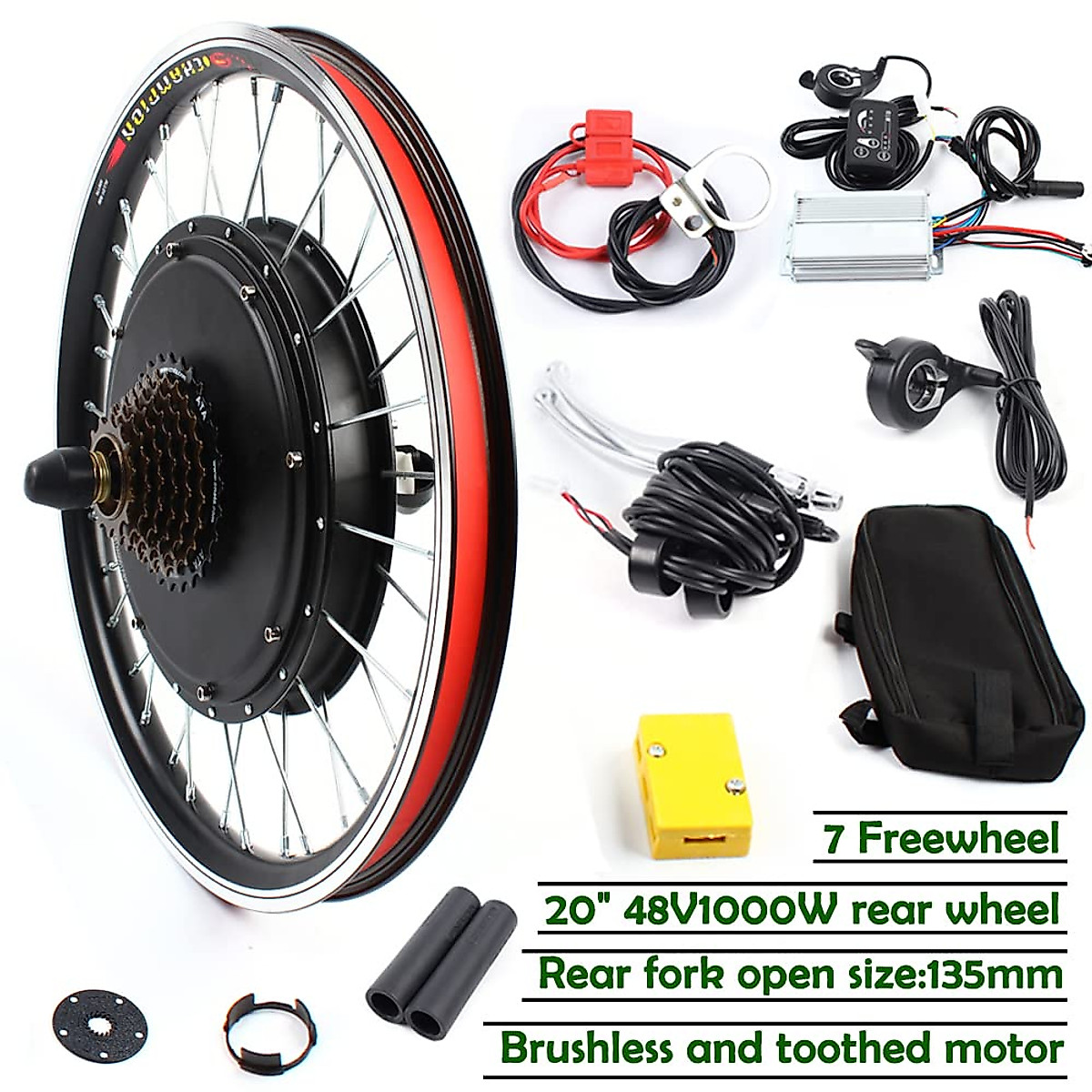 LOYALHEARTDY 20" Rear Wheel Hub Electric Bike Conversion Kit, 48V 1000W E-Bike Powerful Hub Motor Kit with SW-810LED Display Waterproof Wire Rear Wheel Hub Assembly Motor Kit (US Stock)