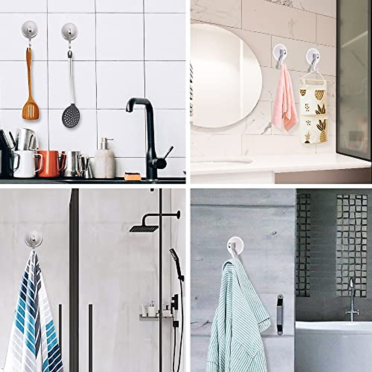 SUNDOKI Suction Cup Hooks, Removable Vacuum Holder for Restroom, Bathroom and Kitchen Towel Hanger Storage (4 Pack)