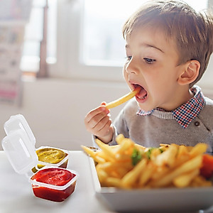 Hushee 500 Pack 2oz Plastic Disposable Portion Cups with Hinged Lids Disposable Sauce Containers with Lids Disposable Food Storage with Lids Disposable Souffle Cups for Lunch Party Trips