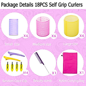 TINGIC Hair Roller Set - Jumbo Self-Grip Curlers with 3 Sizes for Long, Fine Hair, Roller Clips and Comb (34 PCS)