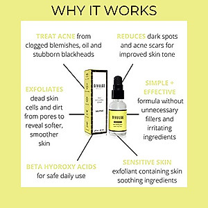 BHA 7% Salicylic Acid Serum Daily Exfoliant Acne Treatment Clearing Gel for Blackheads, Zits, Oily Skin, Dark Spot Treatment, Anti Aging, Face Blemishes, Pimple Treatment 1 oz - Divulge Beauty