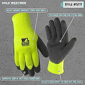 Men's Cold Weather Hi Viz Work Gloves, Heavyweight Knit Shell, Latex Coating, X-Large (Wells Lamont 571YXL)