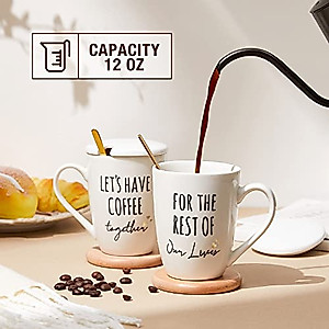 AW BRIDAL Couples Gifts 12 OZ Coffee Mugs Set of 2, Bridal Shower Gift for Bride and Groom Cups, Engagement Newlywed Anniversary Wedding Gifts for Couple, Mr and Mrs Gifts, Ceramic Coffee Mug with Lid