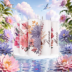 Personalized Tumbler with lid and straw,Customized tumbler with name and Birth flower,20 oz - 30 oz skinny Stainless Steel Insulated Tumblers Personlized coffee mug,Birthday Gifts for women men