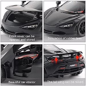 Diecast Toy Car McLaren 720S Sports Car Model,Zinc Alloy Simulation Casting Pull Back Vehicles,1:32 Scale Mini Supercar Toys with Lights and Music for Toddlers Kids Children Gift (720S-Black)