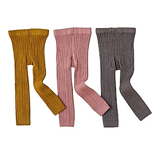 3 Pack Girls Toddler Baby Basic Ribbed Sweater and Leggings Footless Tights Kids Little Girls Dress Bottom Top Pants (Yellow Pink Gray, 1-3T)