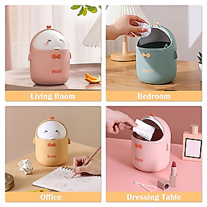 QLFJ-FurDec Cute Desktop Trash Can Wastebasket with 90 Trash Bags, Creative Mini Countertop Garbage Can with Lid, Small Plastic Storage Bin for Home Kitchen Dressing Office Kids Bedroom(Yellow)