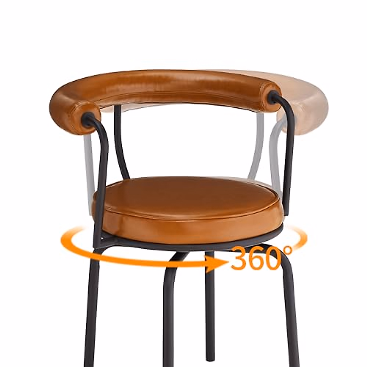 Art Leon Swivel Dining Chairs, Set of 2, Faux Leather Upholstered Dining Room Chairs, Modern Accent Armchairs with Black Metal Legs for Kitchen Living Room Bedroom, Brown