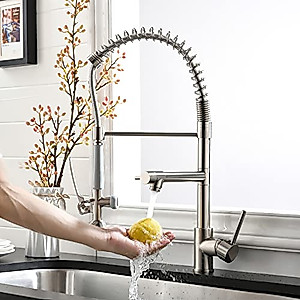 Fapully Commercial Single Handle Pull Down Sprayer Brushed Nickel Kitchen Faucet, Kitchen Sink Faucet with LED Light